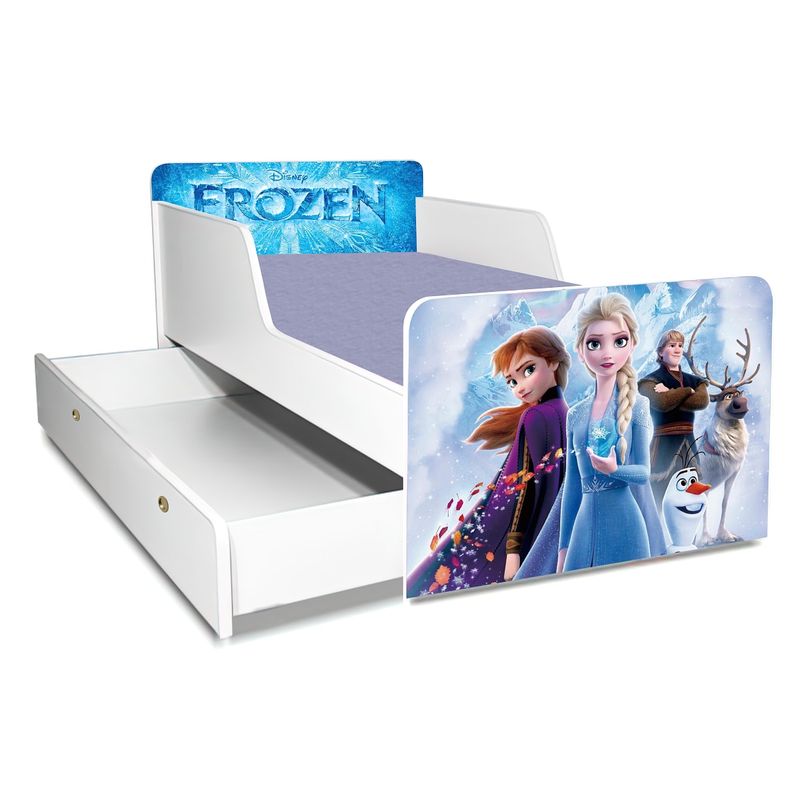 Pat Frozen, Regatul Inghetat, 140x70 cm, cu sertar, protectie si saltea ...