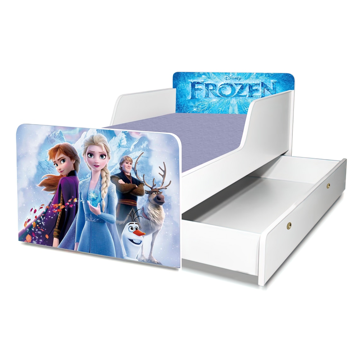 Pat Frozen, Regatul Inghetat, 140x70 cm, cu sertar, protectie si saltea ...
