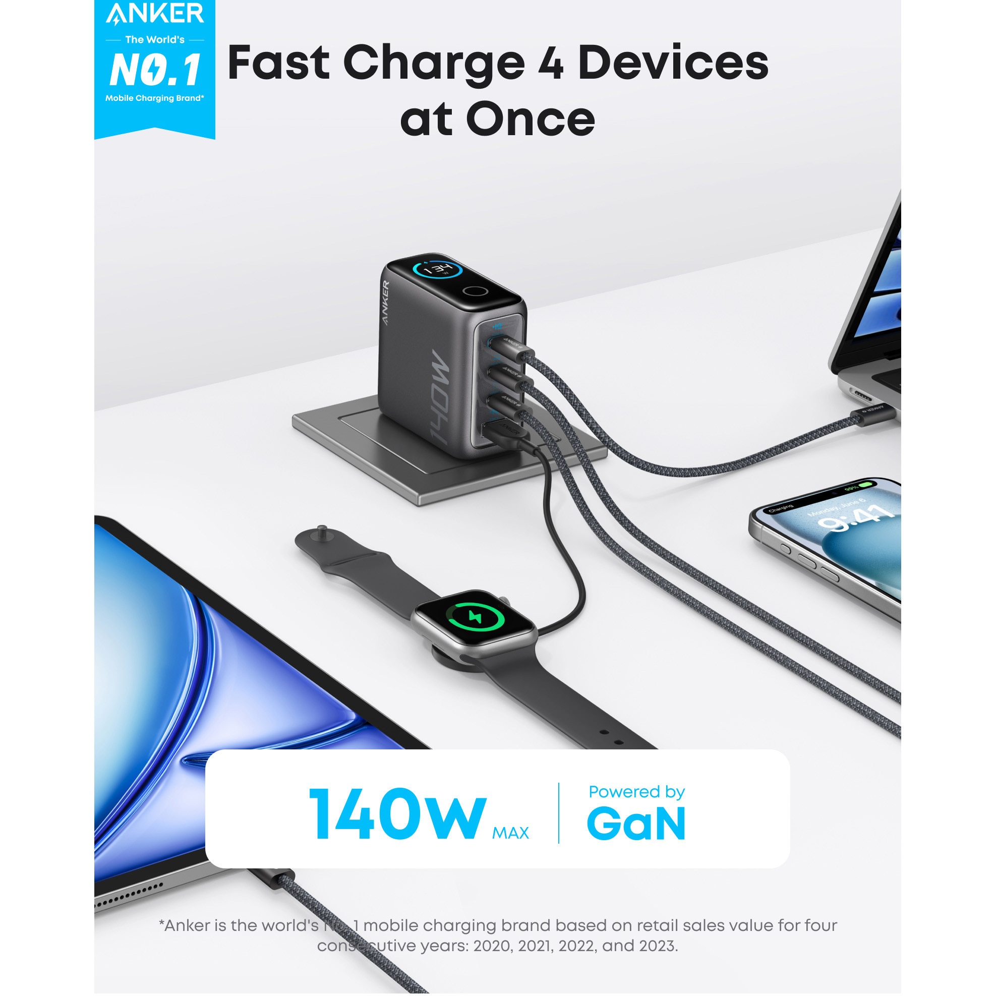 Incarcator retea Anker 140W Digital Display 3x USB-C 1x USB-A PD 3.1 ...