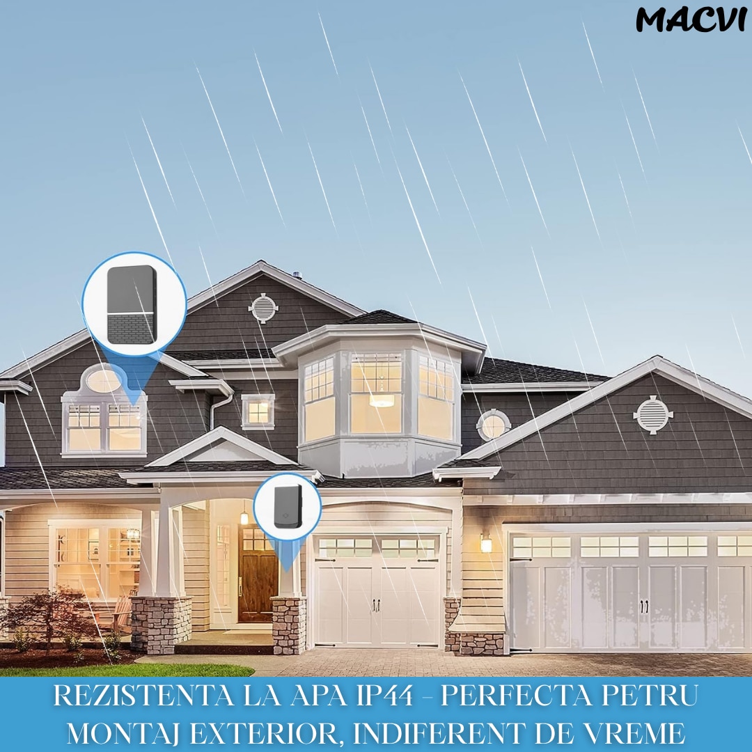 Sonerie fara fir Macvi®, wireless, 260 m raza, 4 niveluri volum ...