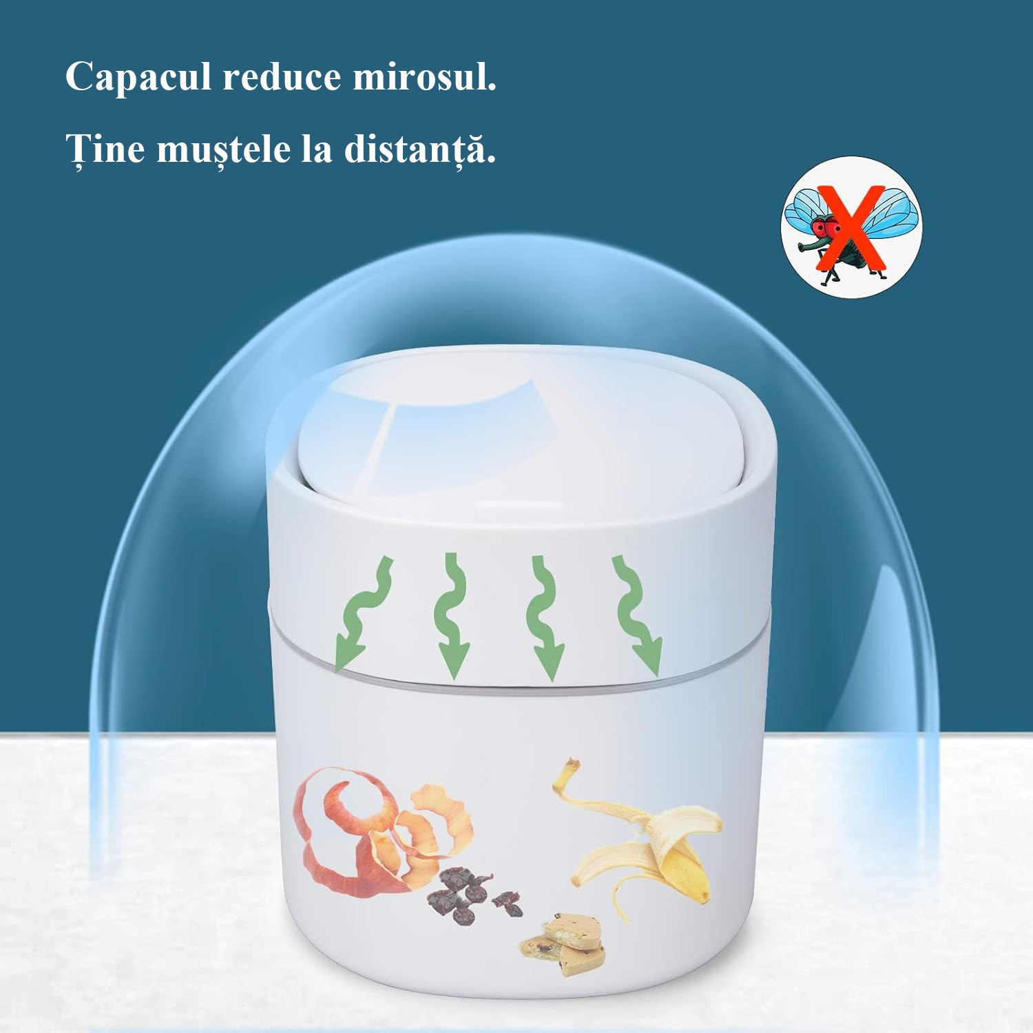 Cos de gunoi mini, Din plastic, Capacitate 2L, cu Capac Anti-Miros si o ...