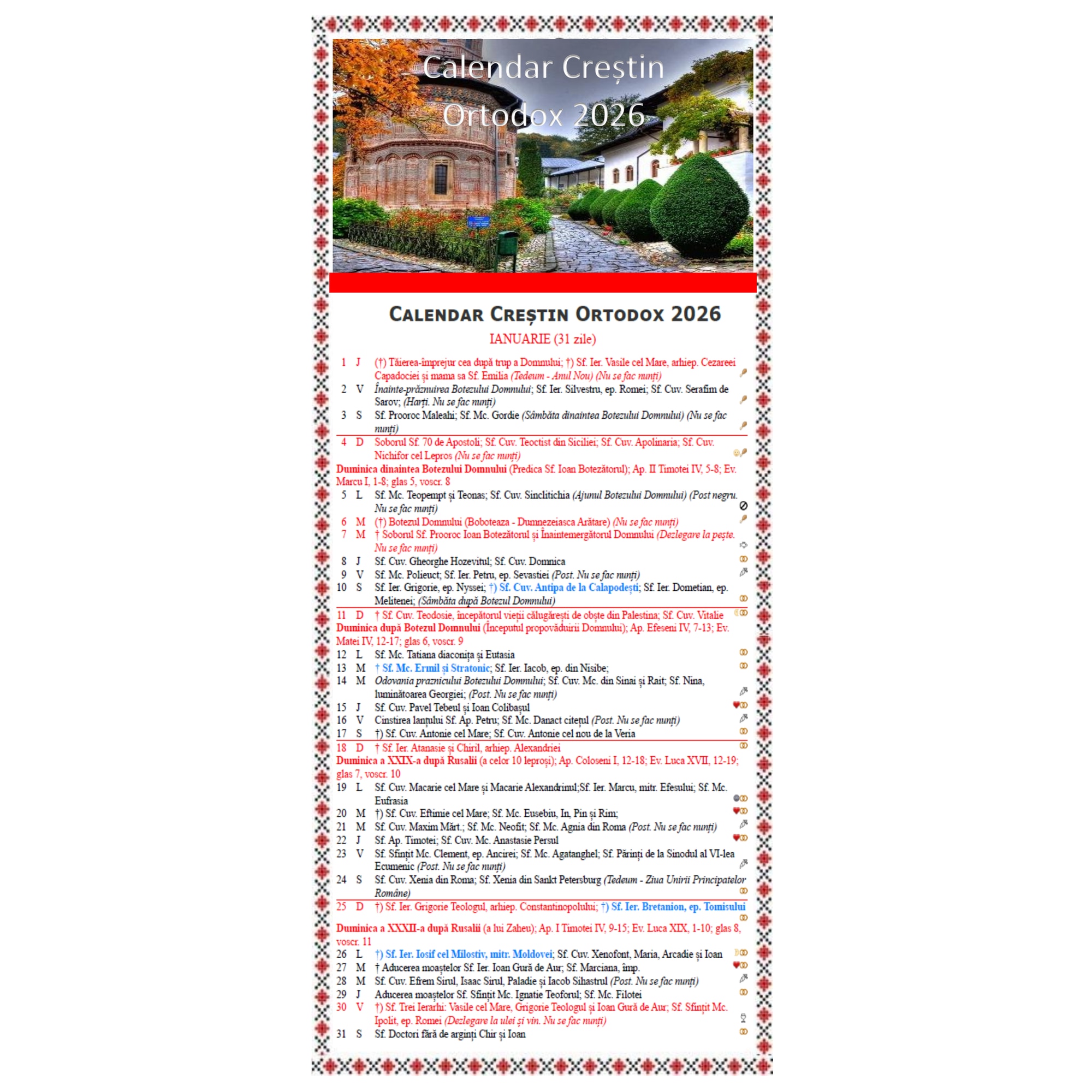 Calendar de Perete Crestin Ortodox 2026 – Orizont XXI - eMAG.ro