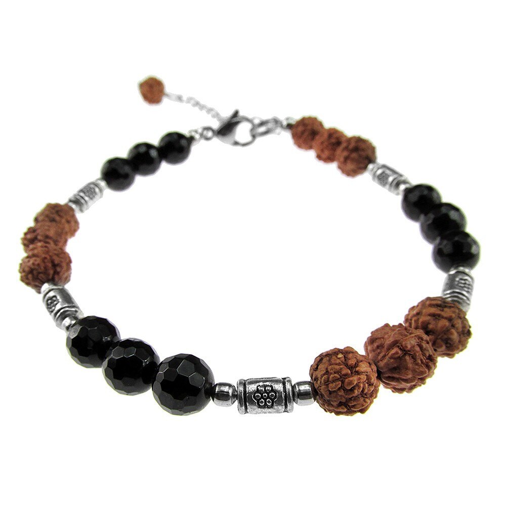 Bratara turmalina neagra si Rudraksha, GlamBazaar, 18 cm, cu Turmalina ...