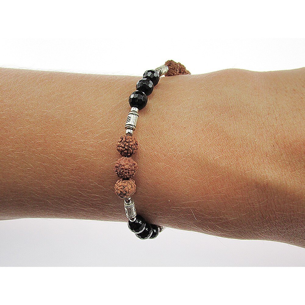 Bratara turmalina neagra si Rudraksha, GlamBazaar, 18 cm, cu Turmalina ...