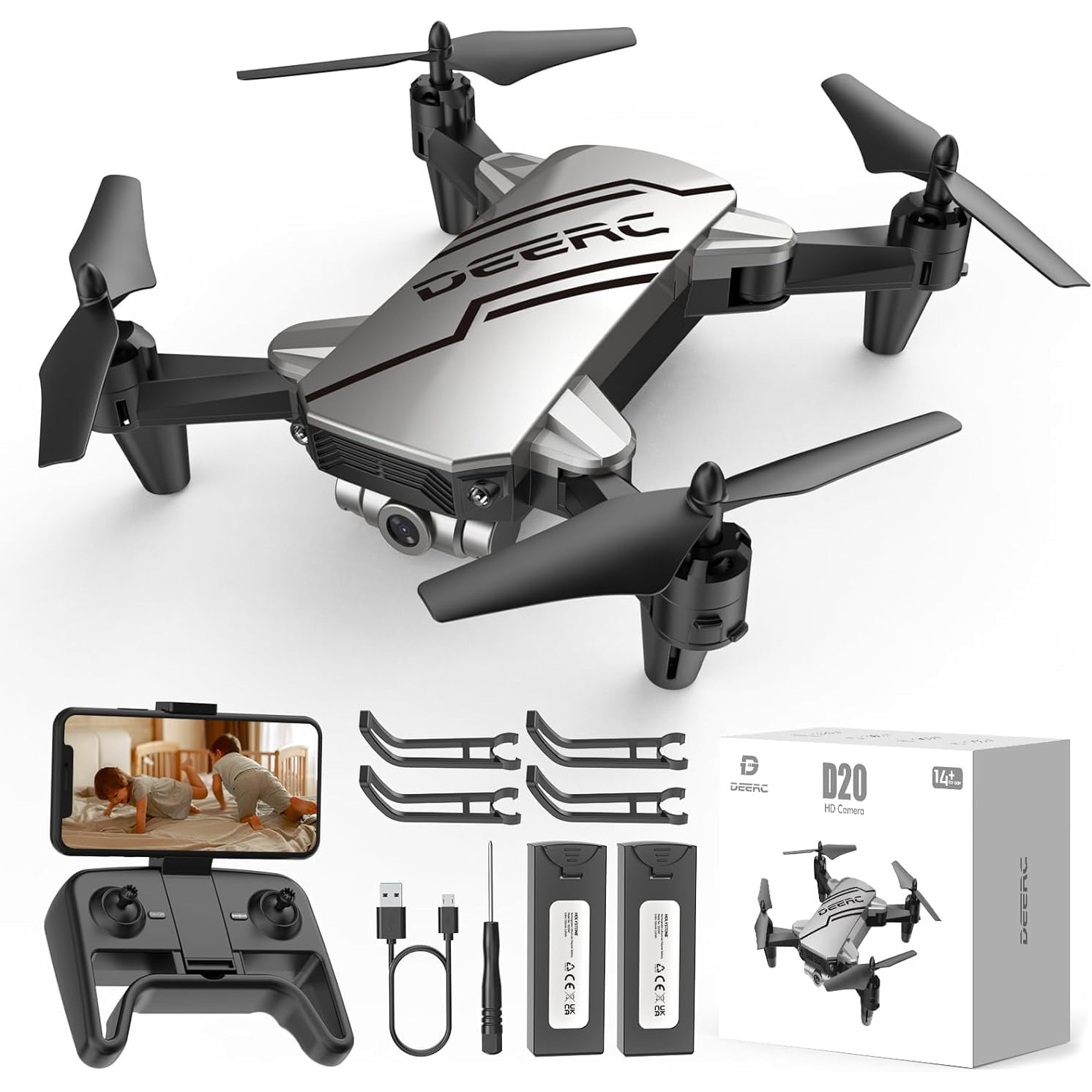 Drone Deerc D20 Mini Cu Cameră 1080P, Quadcopter Pliabil, Argintiu ...