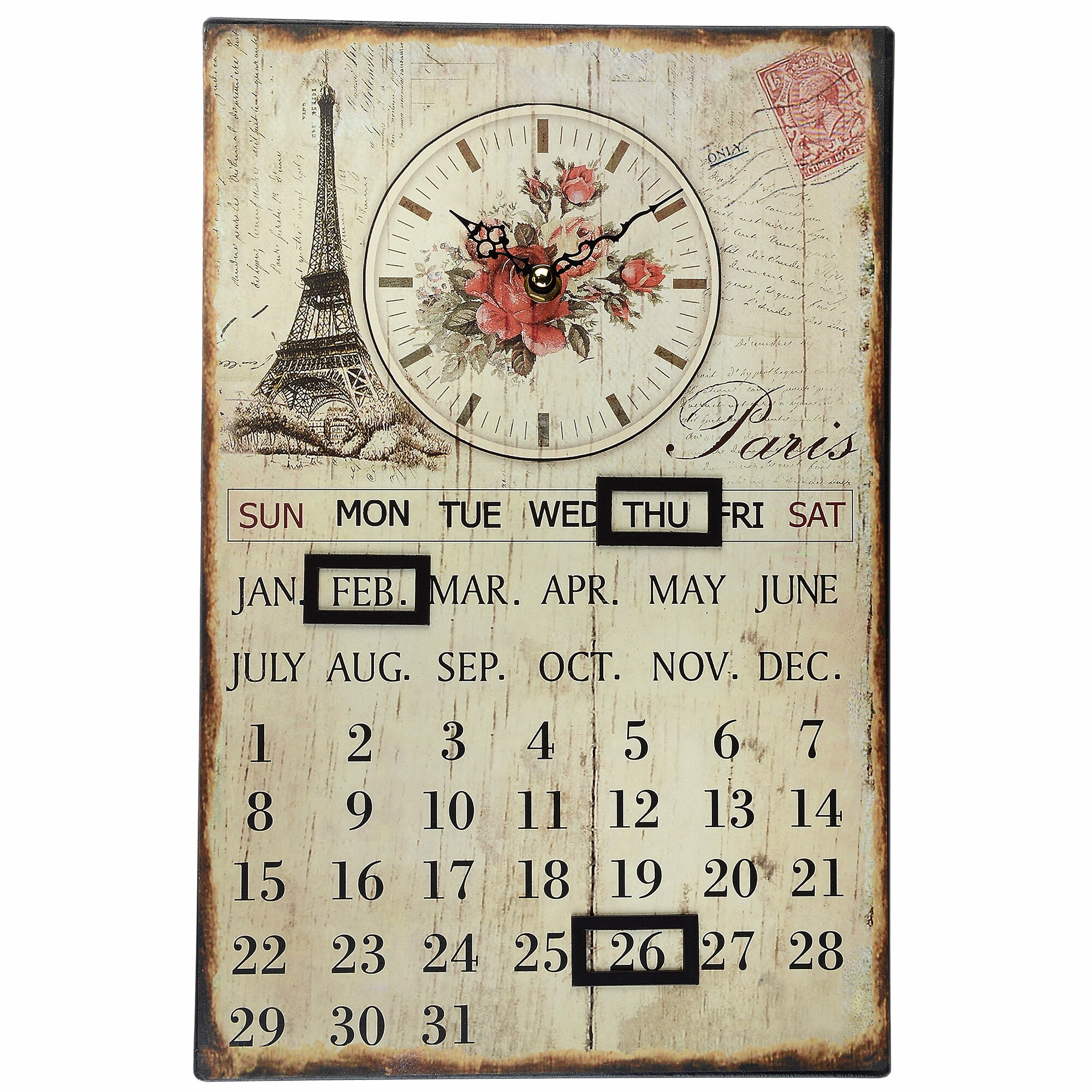 Ceas de perete Kring, Model Paris + Calendar, 25 x 38 cm - eMAG.ro