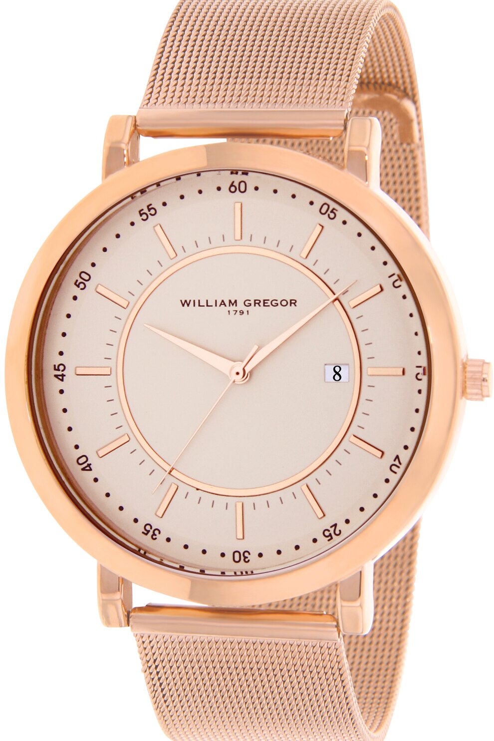 William Gregor, Часовник с 3 стрелки и метална верижка, Розово-златист ...