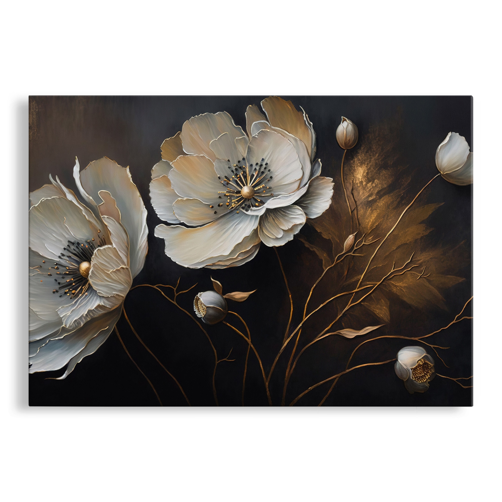 Tablou Canvas, Flori Albe, Nuante de Auriu, Arta Eleganta, 70x100 cm ...