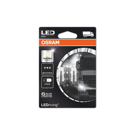 Комплект 2 броя LED лампи Osram тип T4W топло бели, 4000K, 24V, 1W ...