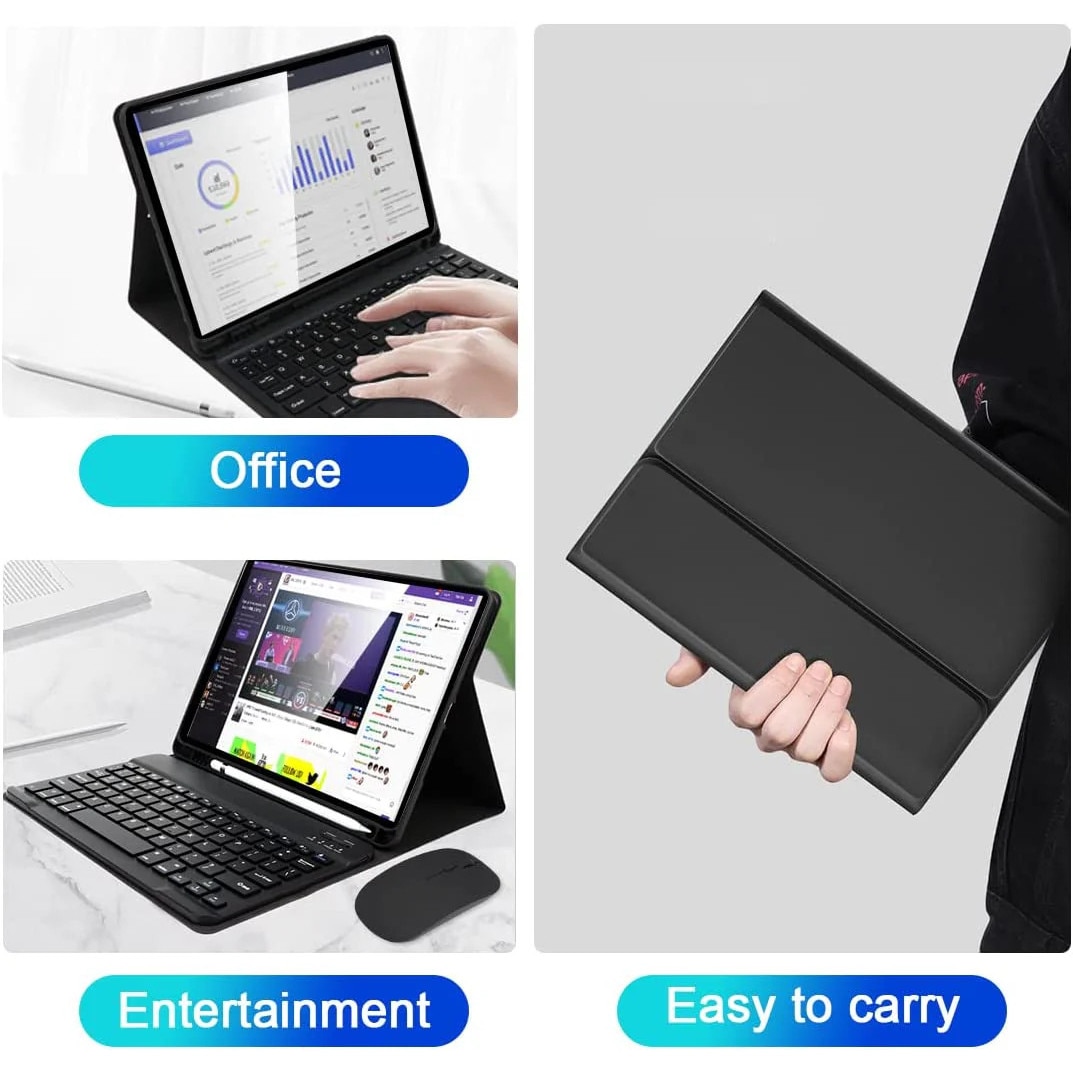 Husa cu Tastatură și Mouse Wireless Bluetooth, Sigloo, Negru, pentru ...