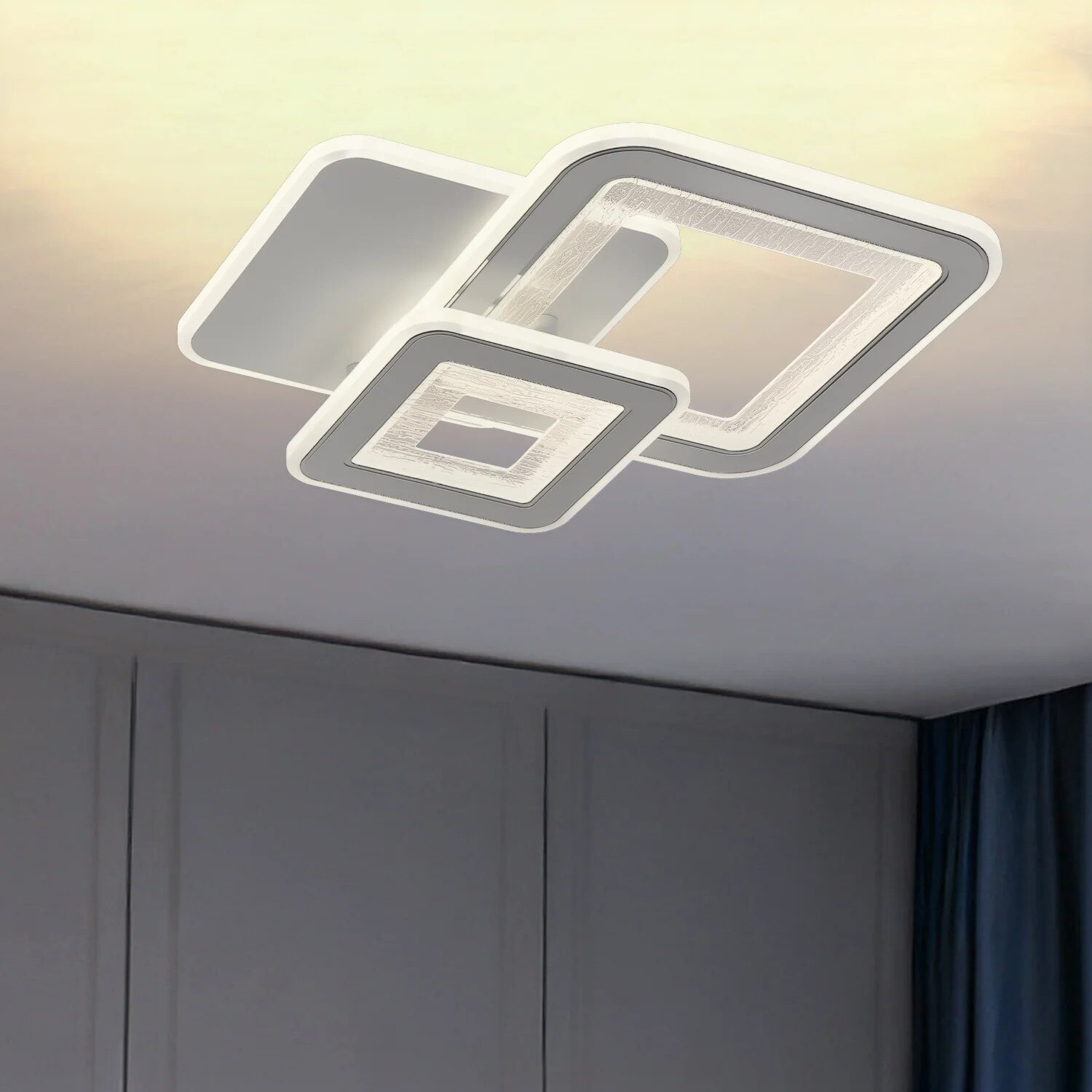 Lustra LED SQUARE 34W, 3 Patrate, lumina Rece/Calda/Neutra, Alb - eMAG.ro