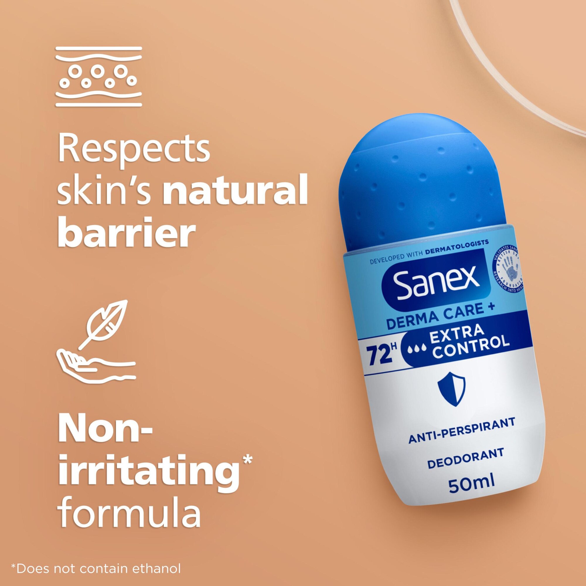 Antiperspirant roll-on Sanex Derma Care+ Extra Control 72H, 53 ml - eMAG.ro
