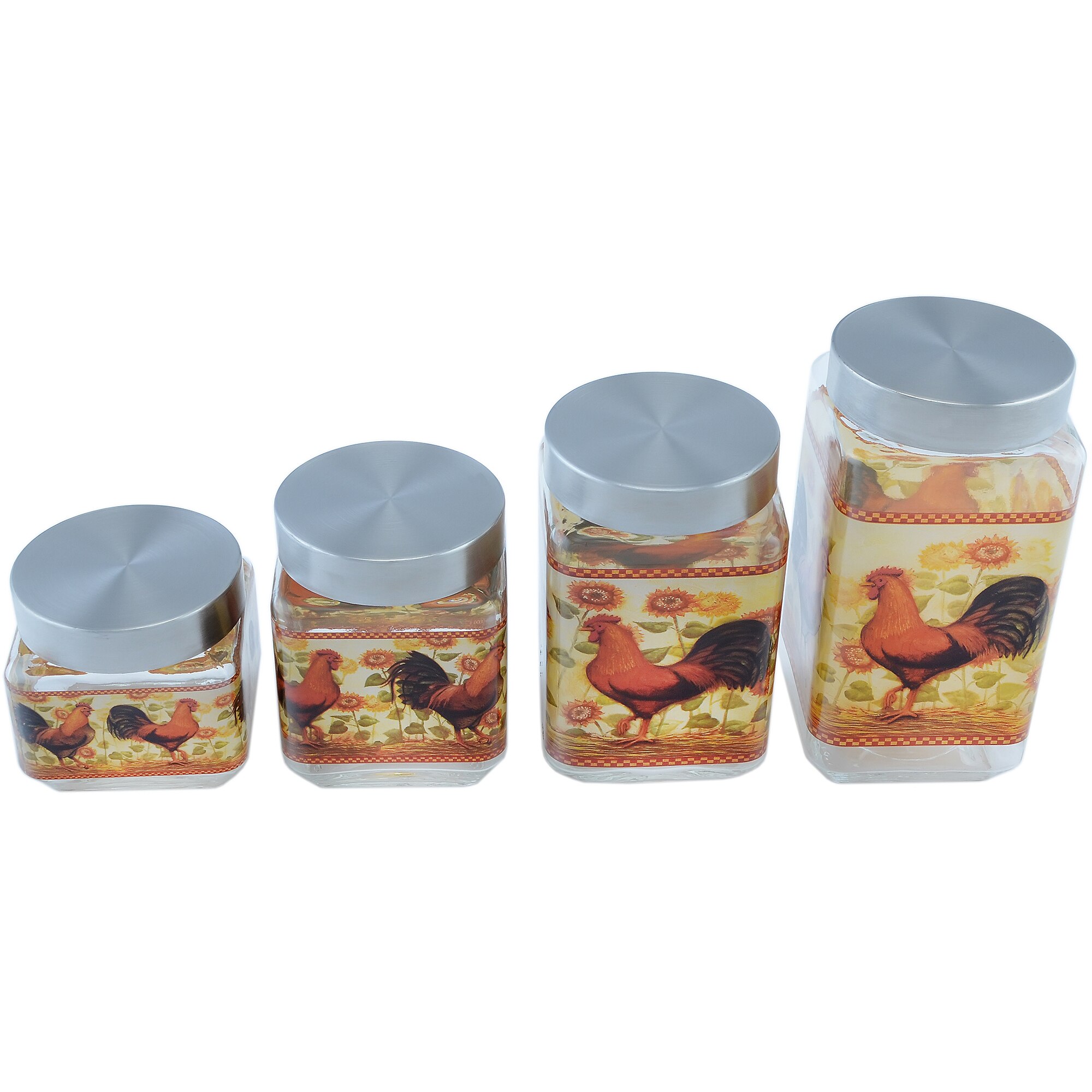 Set 4 borcane depozitare Kring, Sticla, Capace plastic, Decor rustic ...