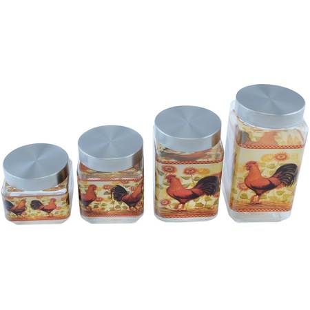 Set 4 borcane depozitare Kring, Sticla, Capace plastic, Decor rustic ...