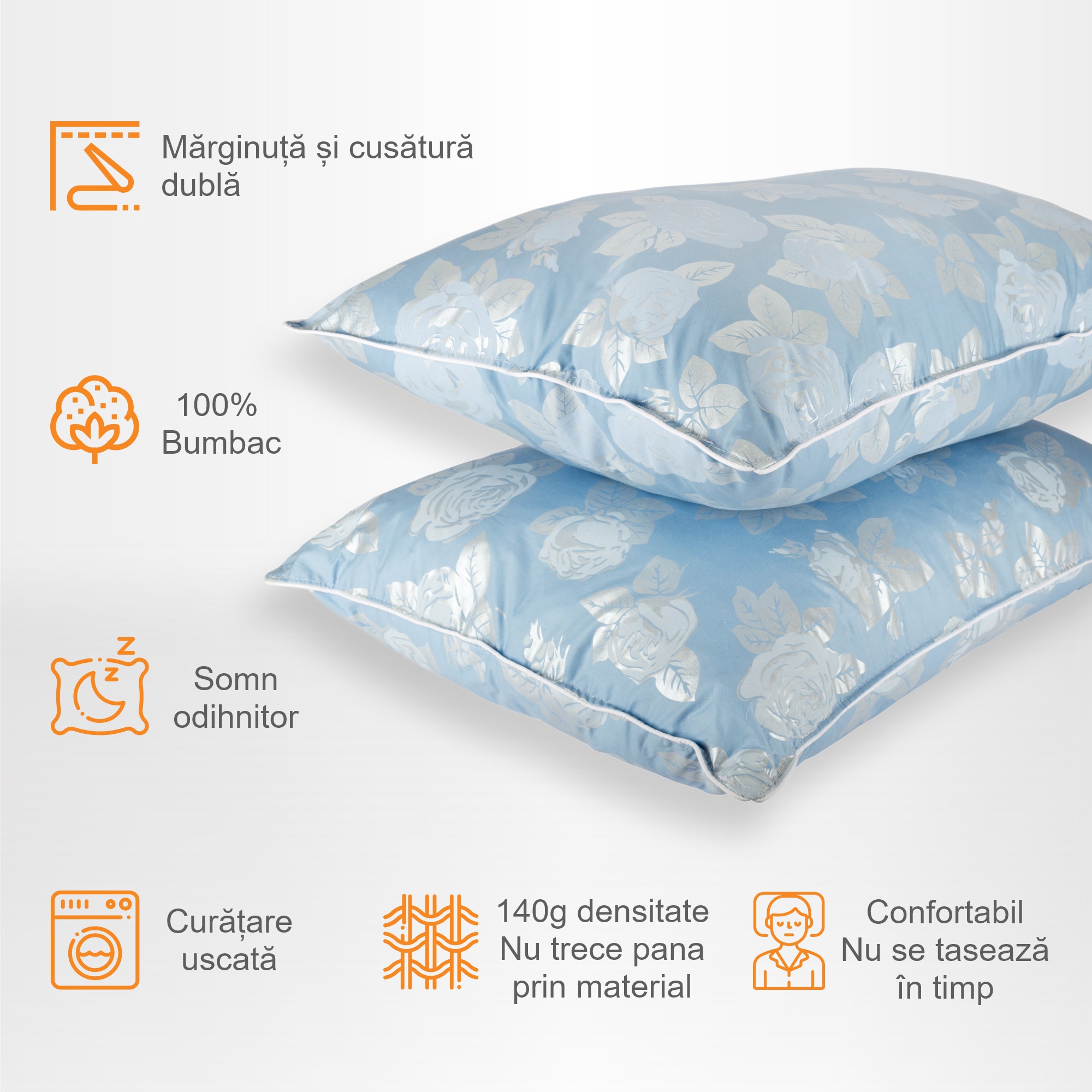 Set de 2 Perne Pernador cu puf si pana de gasca, 50cm x 70cm, albastru ...