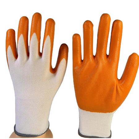 Manusi Protectie Portocalii Cu Strat Lucios Alb, Suport Textil Alb ...