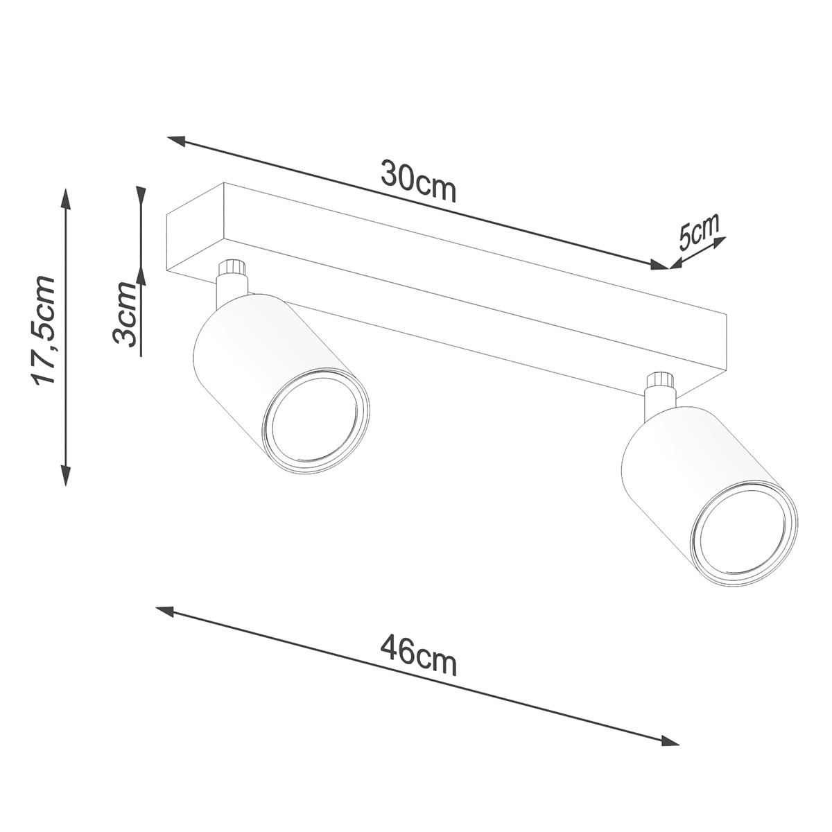 Lampa de tavan Sollux Lighting Verdo 2, neagra, 2 surse de lumina, otel ...