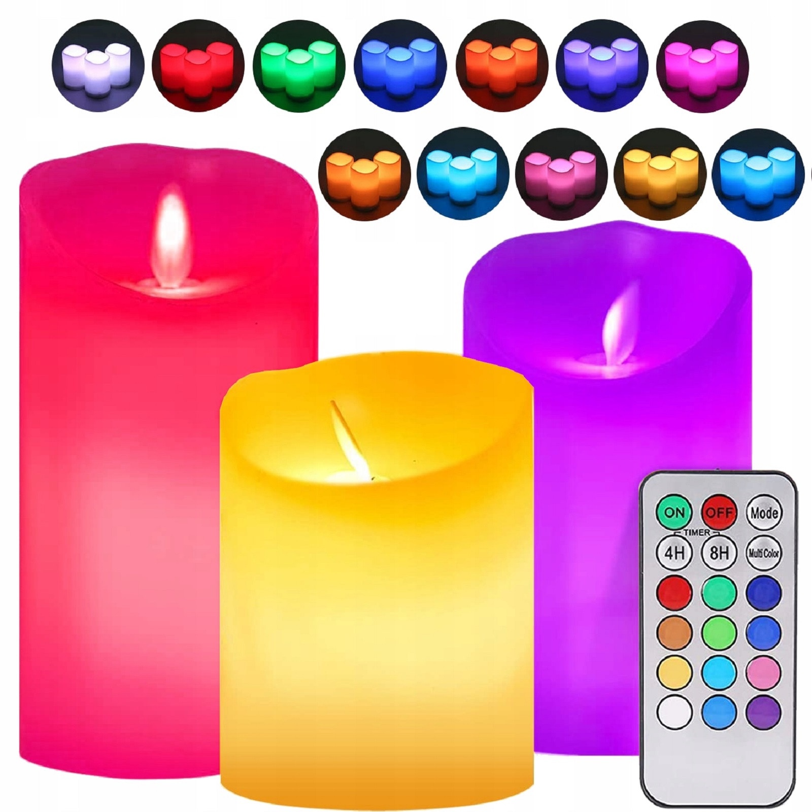 Set 3 lumanari LED cu telecomanda RGB, Top Gift, 12 culori, 7,5x11 ...
