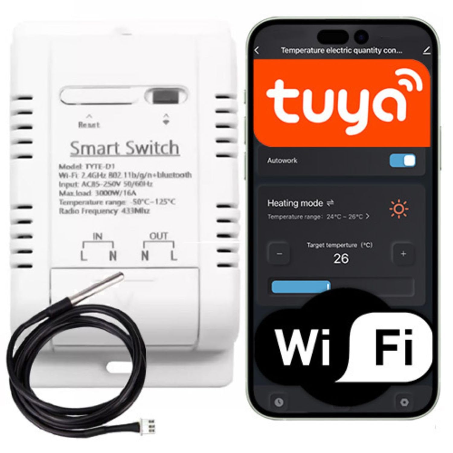 Senzor de Temperatura Sone Smart One Wifi cu Senzor Extern, Controler ...