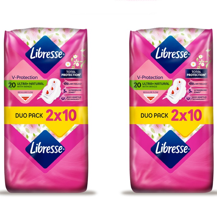 Absorbante Libresse Ultra Natural, 2 pachete de 20 bucati - eMAG.ro