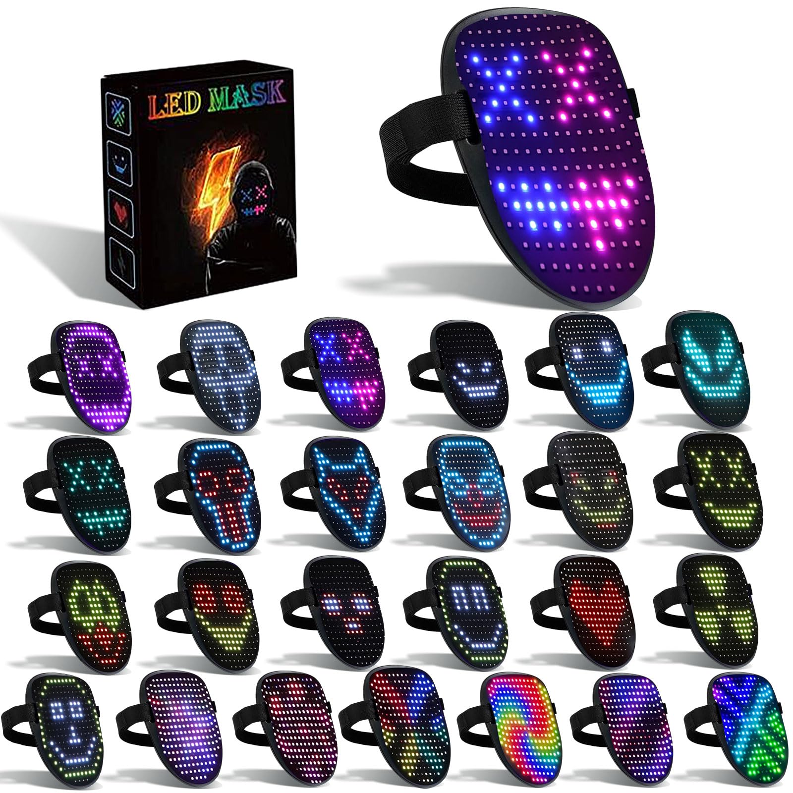 Aedcbaide Masca De Halloween Cu Led-Uri, Masca Luminoasa Cu 25 De ...
