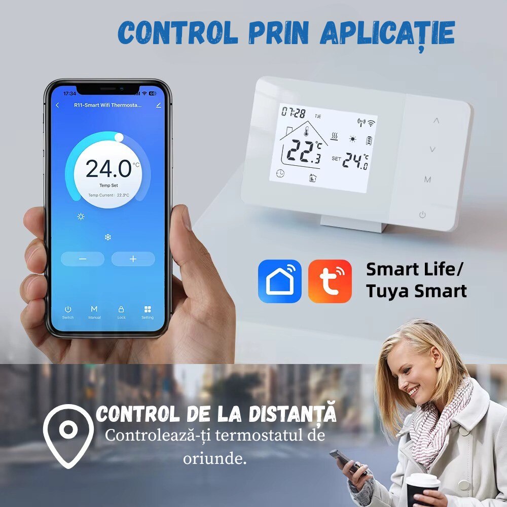 Termostat de ambient inteligent BIRAI® EcoTherm Controlat Prin Internet ...