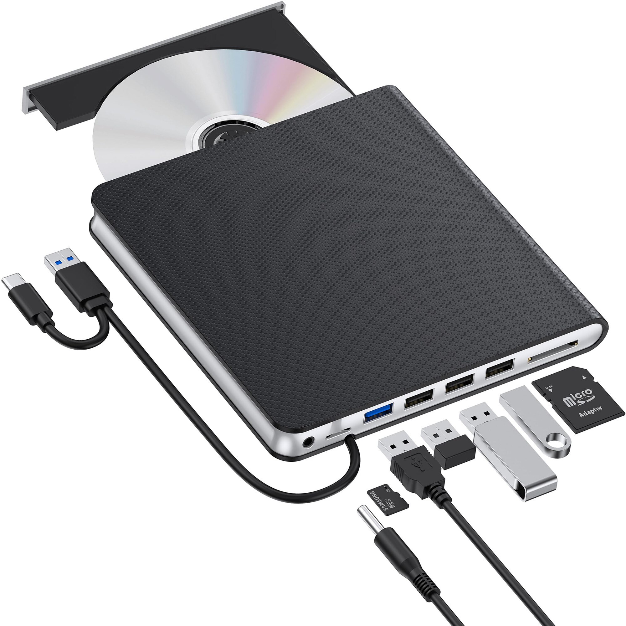 Unitate Cd Dvd Externa, Usb 3.0 Si Type-C, Unitate Dvd Externa Cu 4 Usb ...