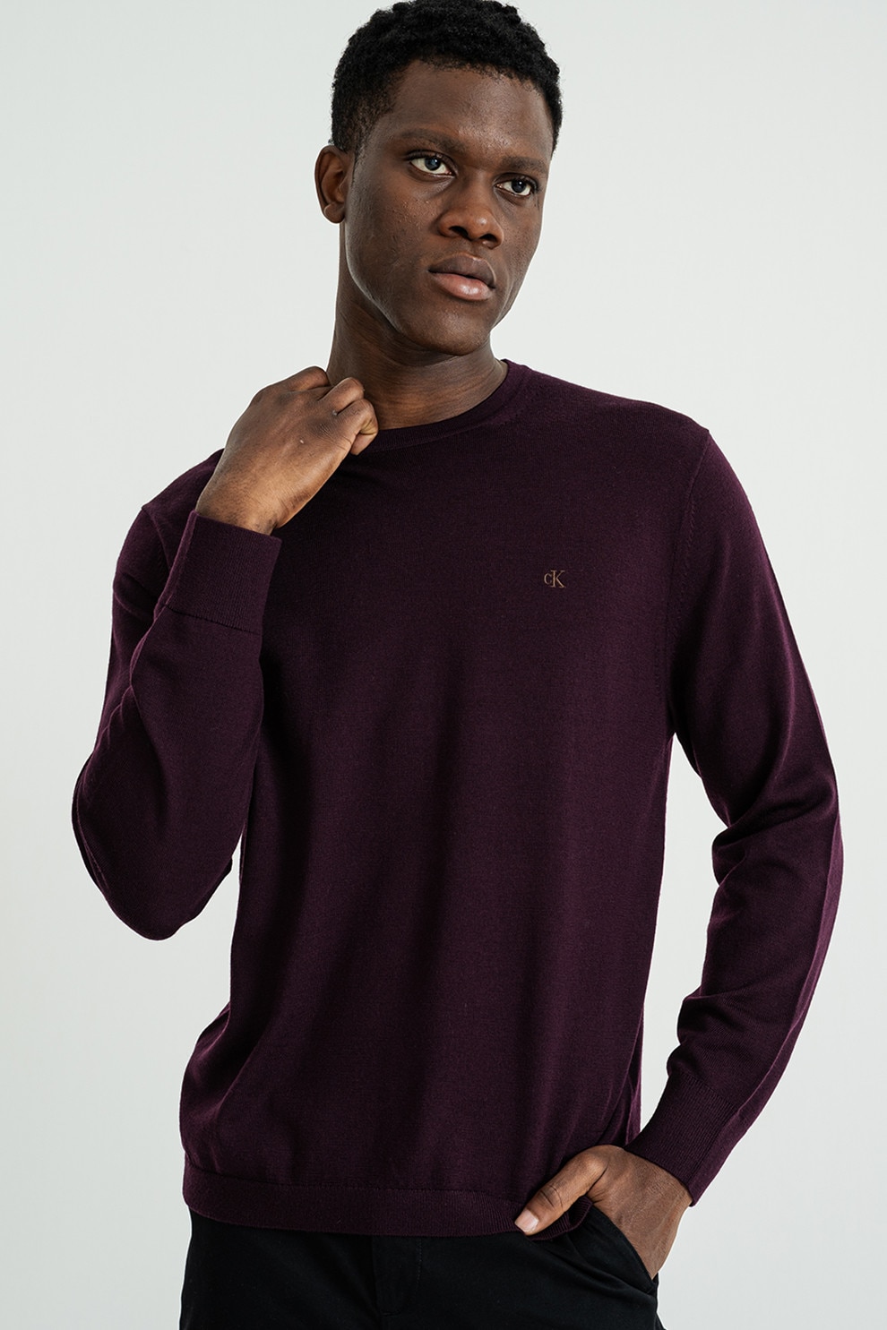 CALVIN KLEIN, Pulover din lana cu decolteu la baza gatului, Violet ...