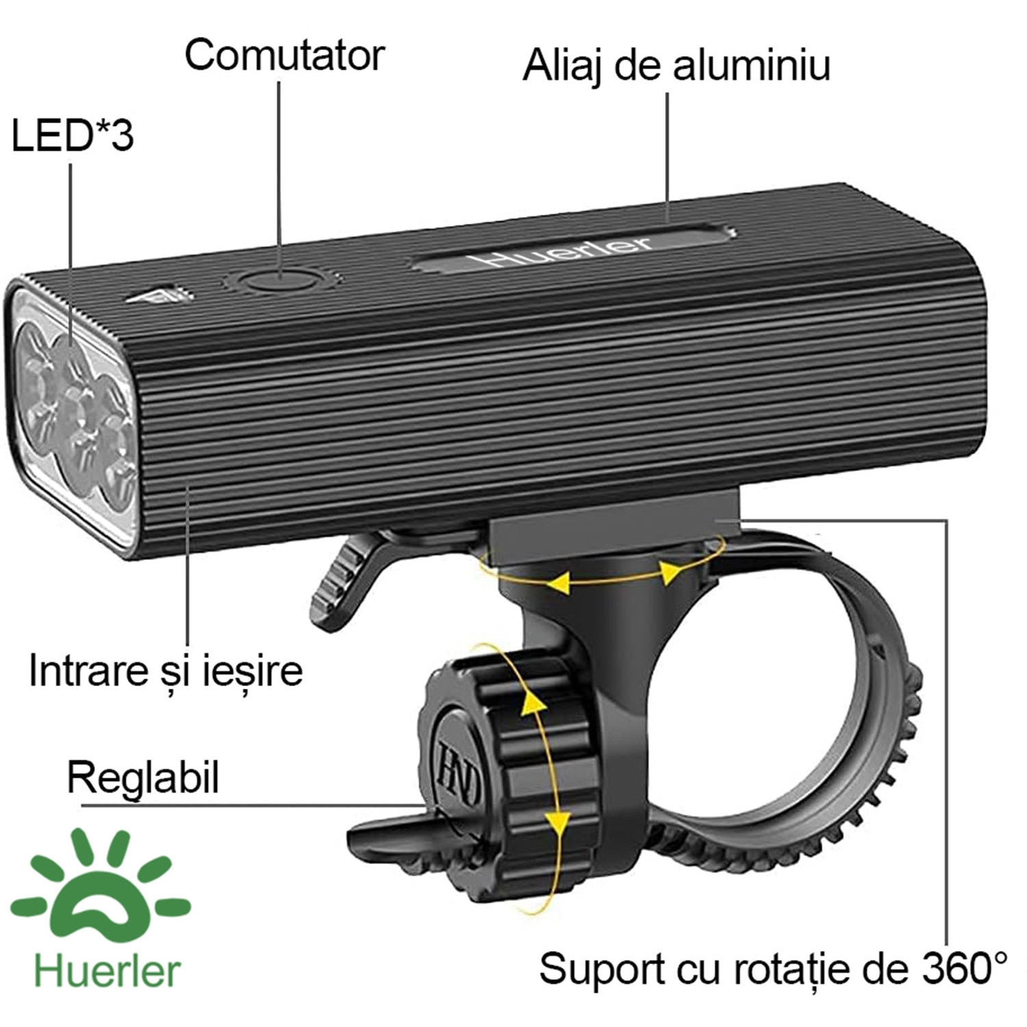 Set Far si Stop Bicicleta, Din Aluminiu, Huerler® Vision Pro, 4 Moduri ...