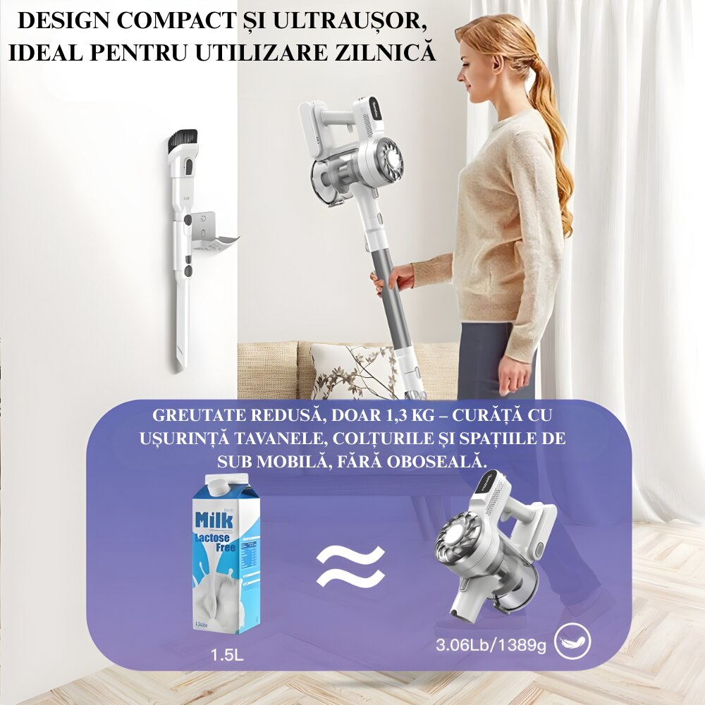 Aspirator Vertical Fara Fir V08 PRO, 6-1, Autonomie Pana la 45 Minute ...