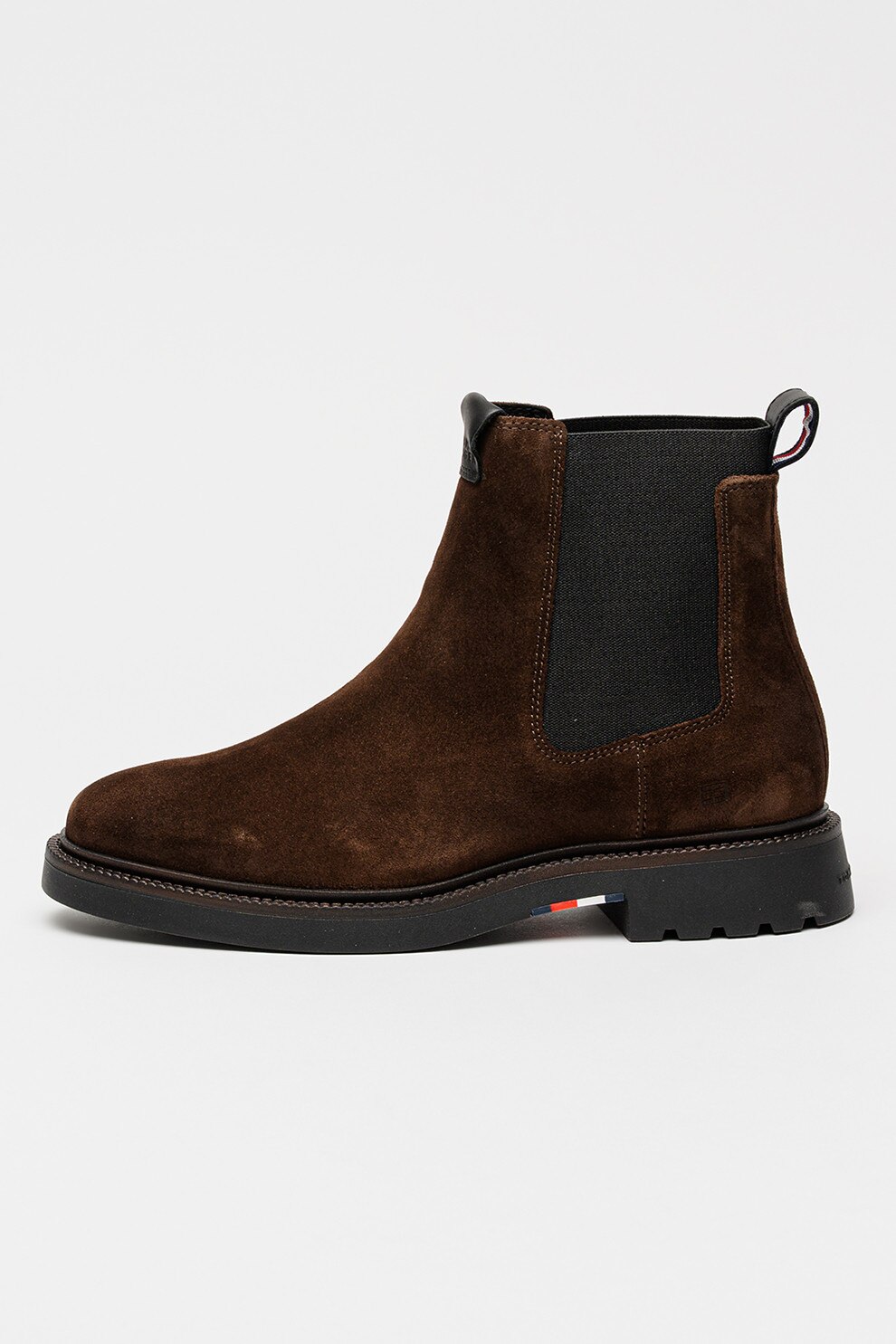 Tommy Hilfiger, Ghete Chelsea usoare din piele intoarsa, Negru, Maro ...