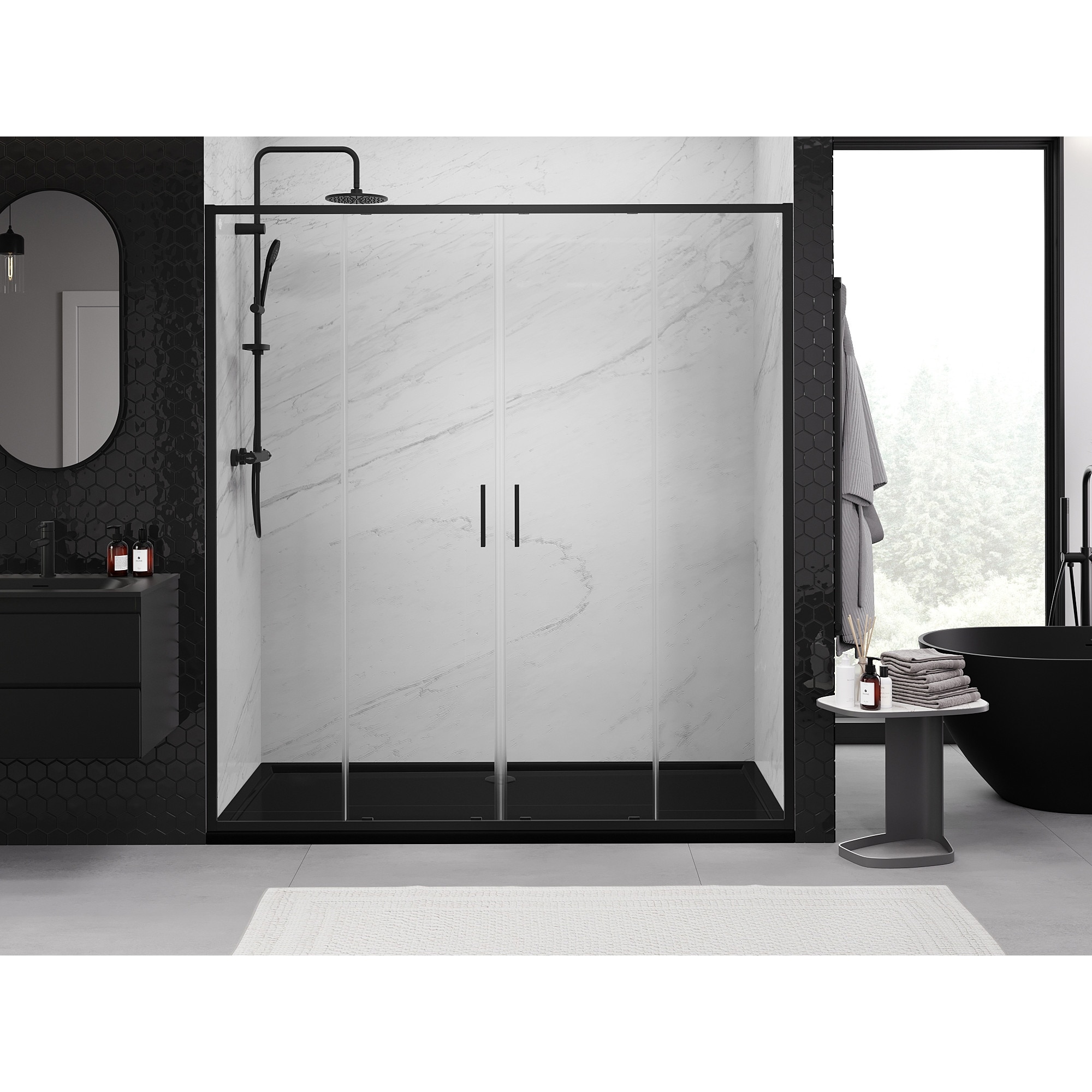 Usi de dus duble glisante Mexen Exo 180 cm, transparente, negre - 8152 ...