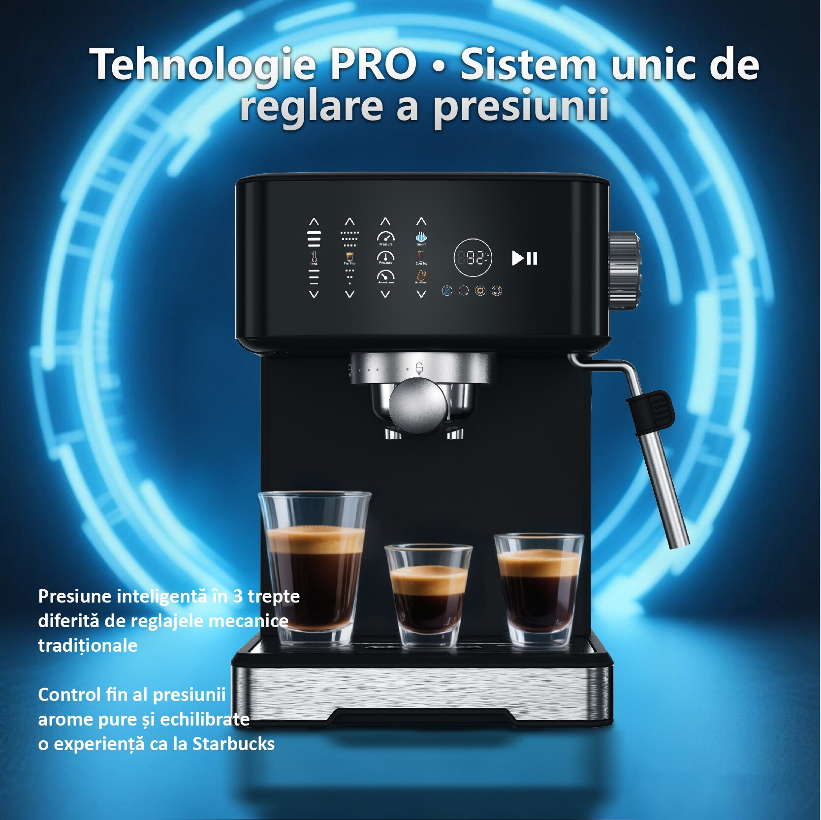 Espressor profesional 3 in 1, presiune 3 niveluri, 6 temperaturi & 6 ...