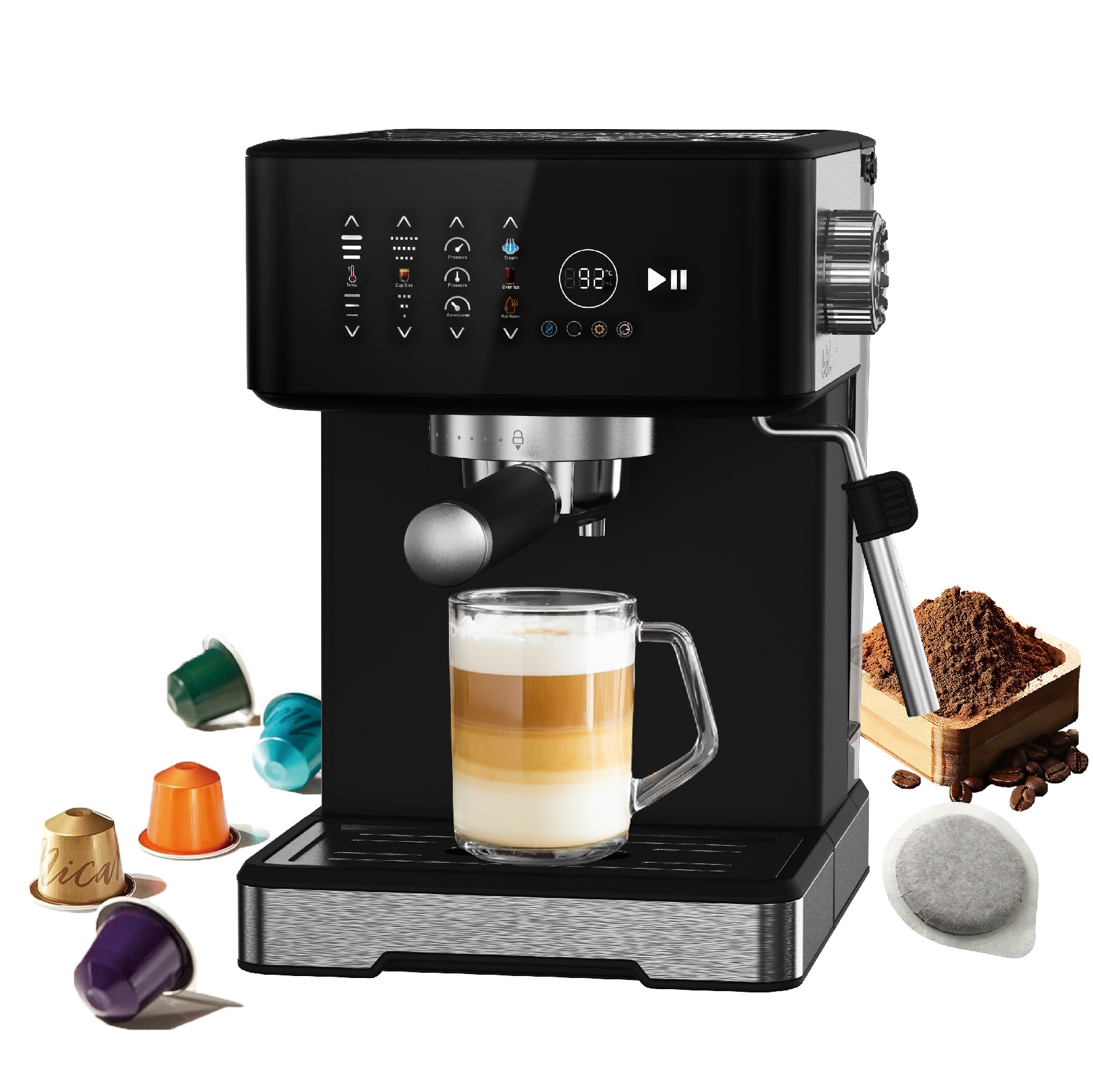 Espressor profesional 3 in 1, presiune 3 niveluri, 6 temperaturi & 6 ...