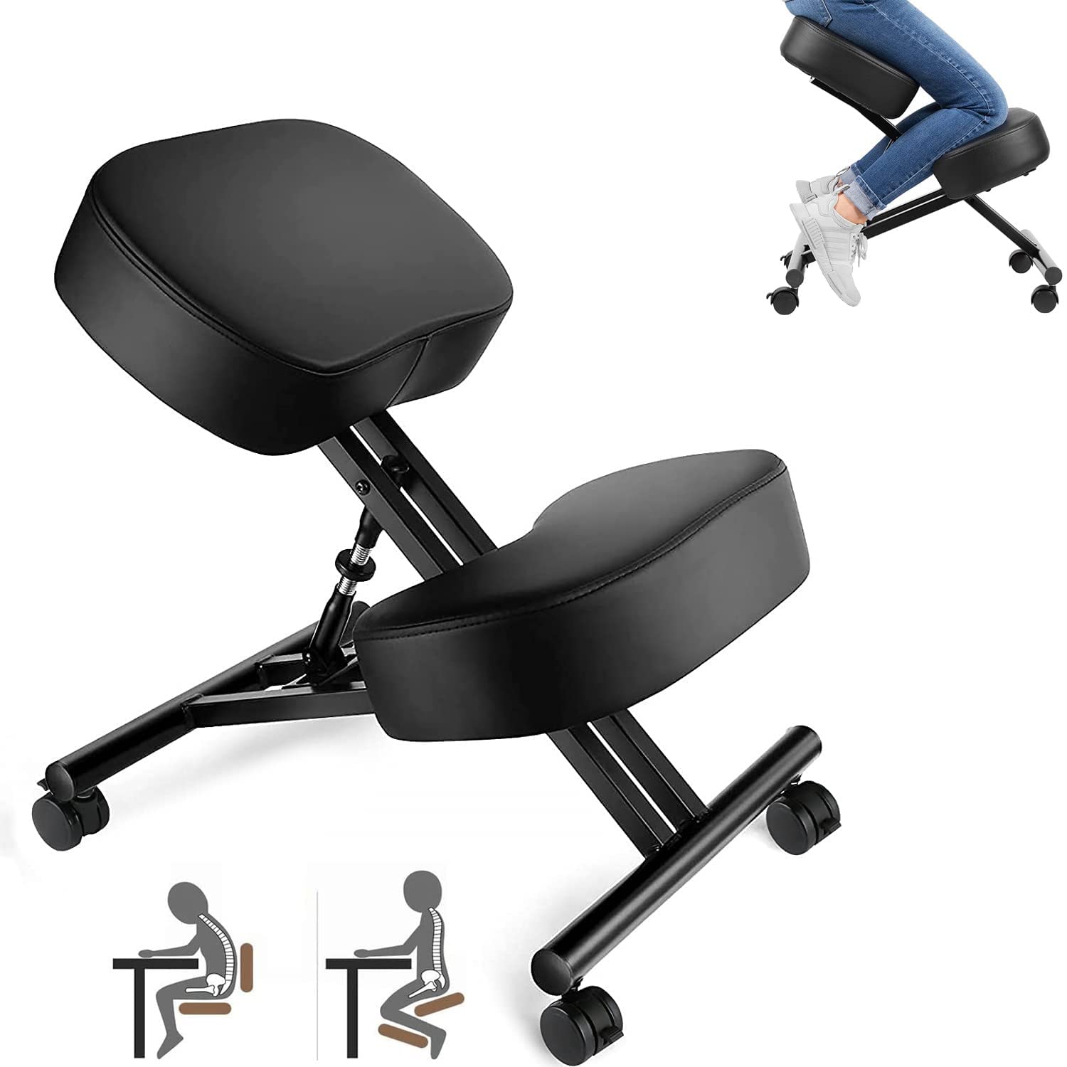Scaun ergonomic COOCHEER pentru birou, cadru metalic, piele ecologică ...