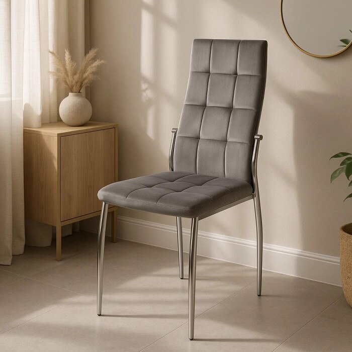 Scaun modern, Mebel Elite, catifea, gri, 46x48x101cm - eMAG.ro