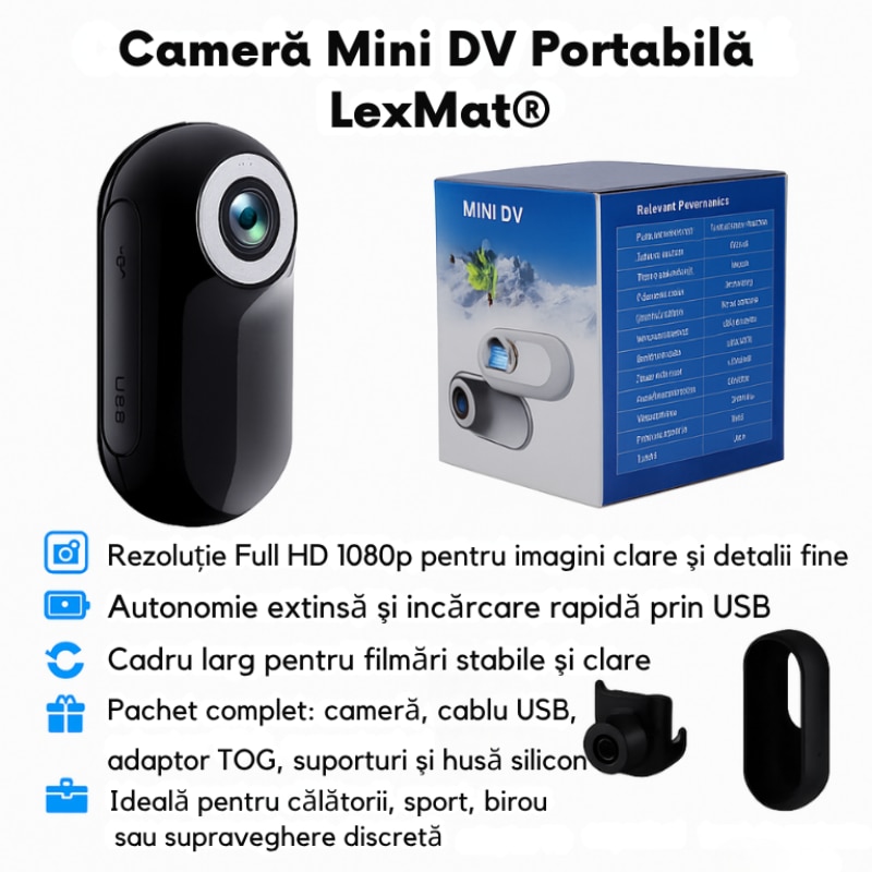 Camera Video Sport, portabila, mini, Body Cam LexMat ® Full HD 1080p cu ...