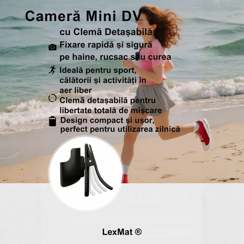 Camera Video Sport, portabila, mini, Body Cam LexMat ® Full HD 1080p cu ...