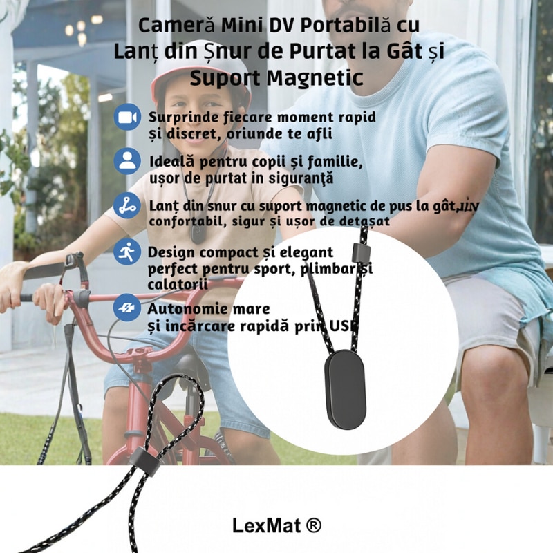 Camera Video Sport, portabila, mini, Body Cam LexMat ® Full HD 1080p cu ...