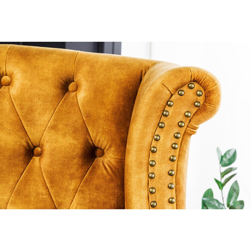 Fotoliu galben mustar/negru din catifea Chesterfield The Home ...
