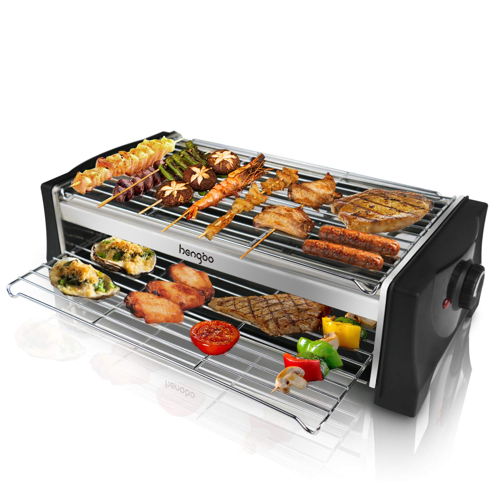 Grătar electric HengBO, 2000 W, 2 plăci de grătar, tavă de scurgere ...