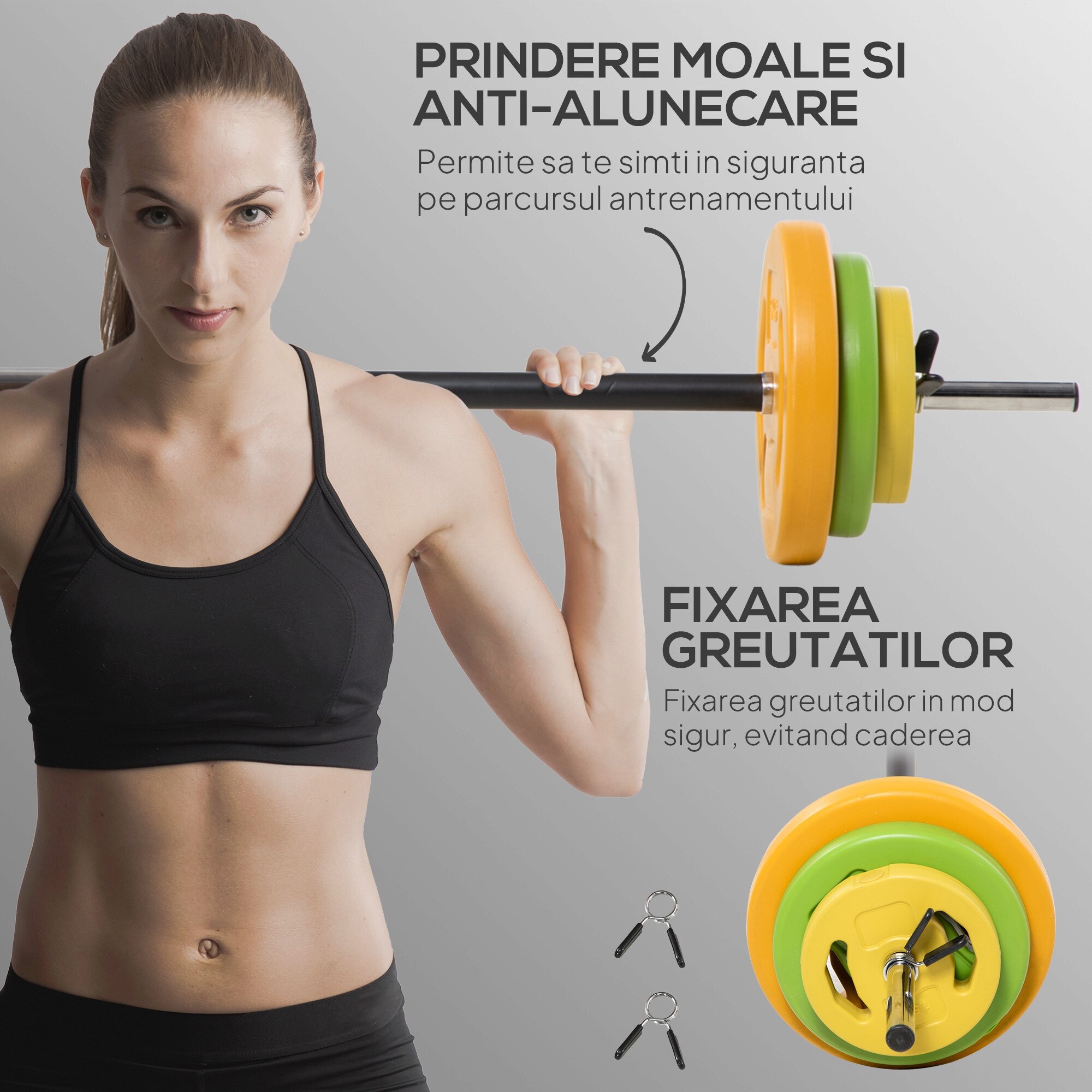 Set Haltera si Discuri 20 kg, Homcom, cu 6 Greutati, Prindere ...