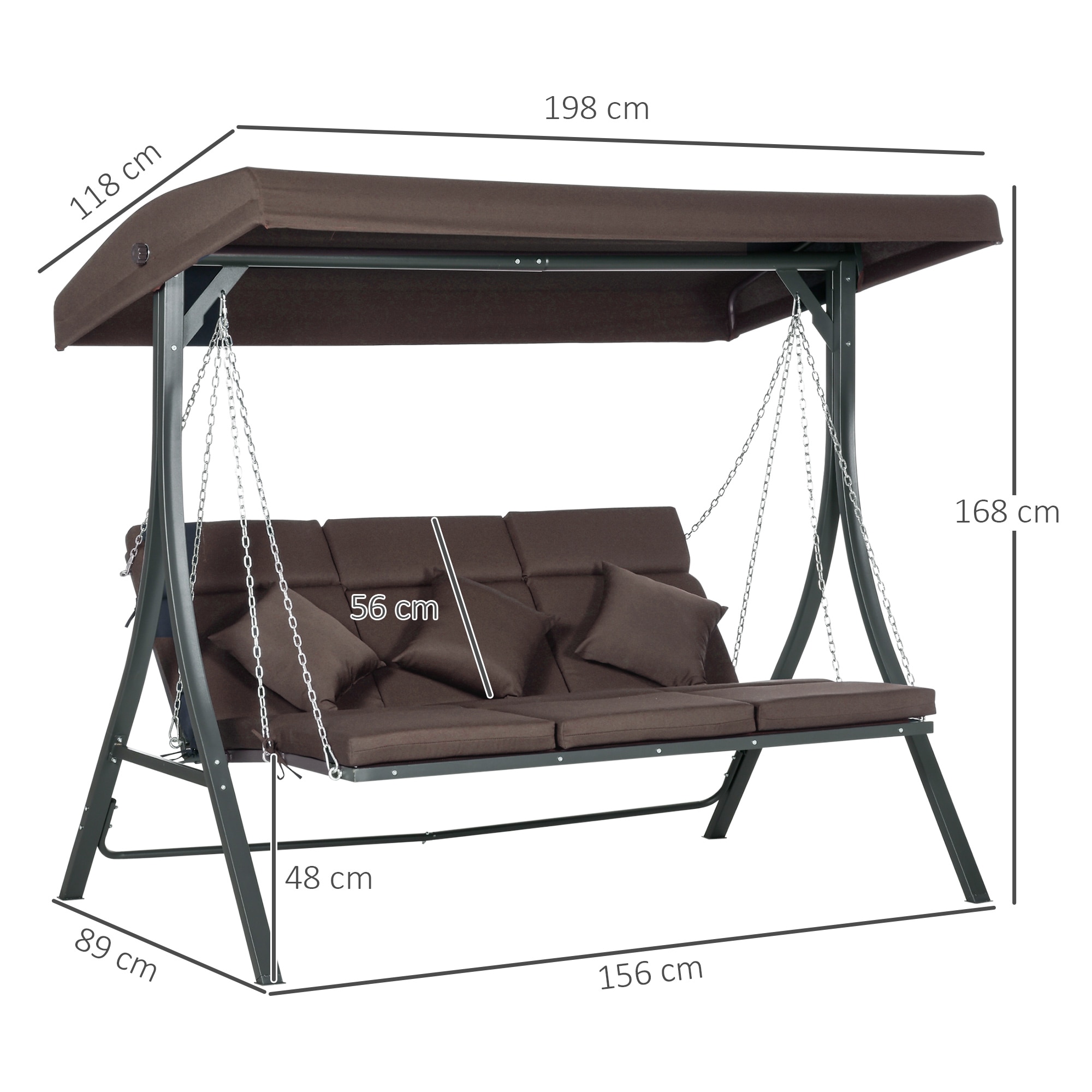 Balansoar de gradina Outsunny, 3 locuri, copertina reglabila, 270 kg ...