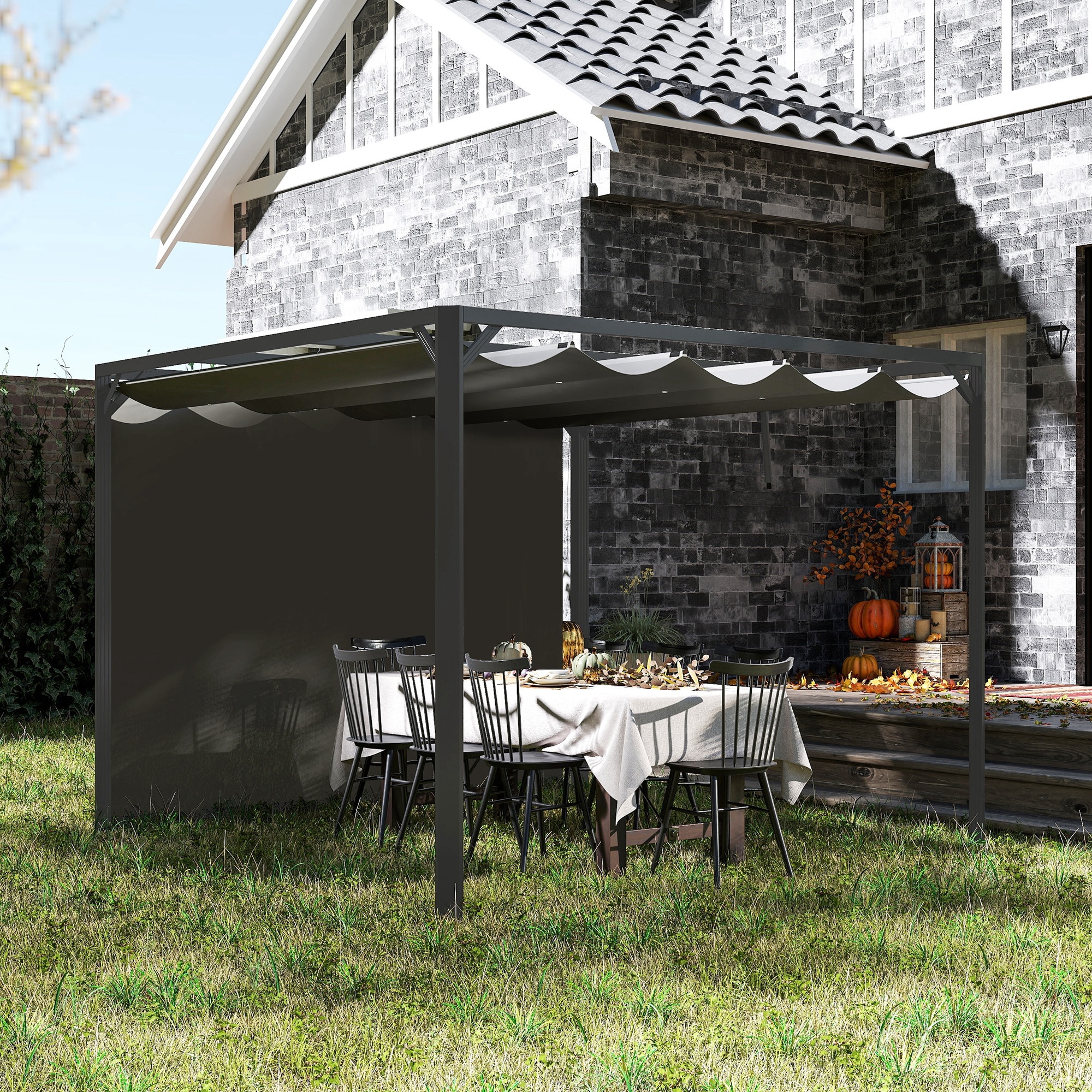 Pavilion retractabil 3x3 m, Outsunny, protectie UV30+, aluminiu, gri ...