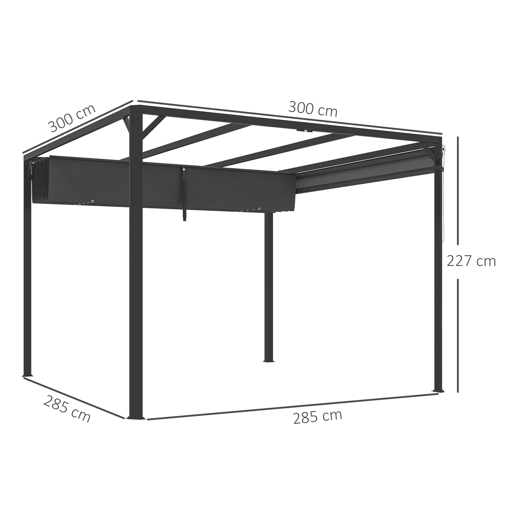 Pavilion retractabil 3x3 m, Outsunny, protectie UV30+, aluminiu, gri ...