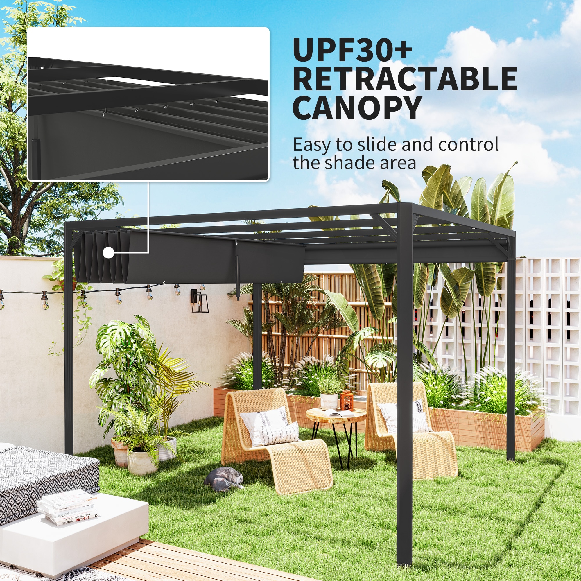 Pavilion retractabil 3x3 m, Outsunny, protectie UV30+, aluminiu, gri ...