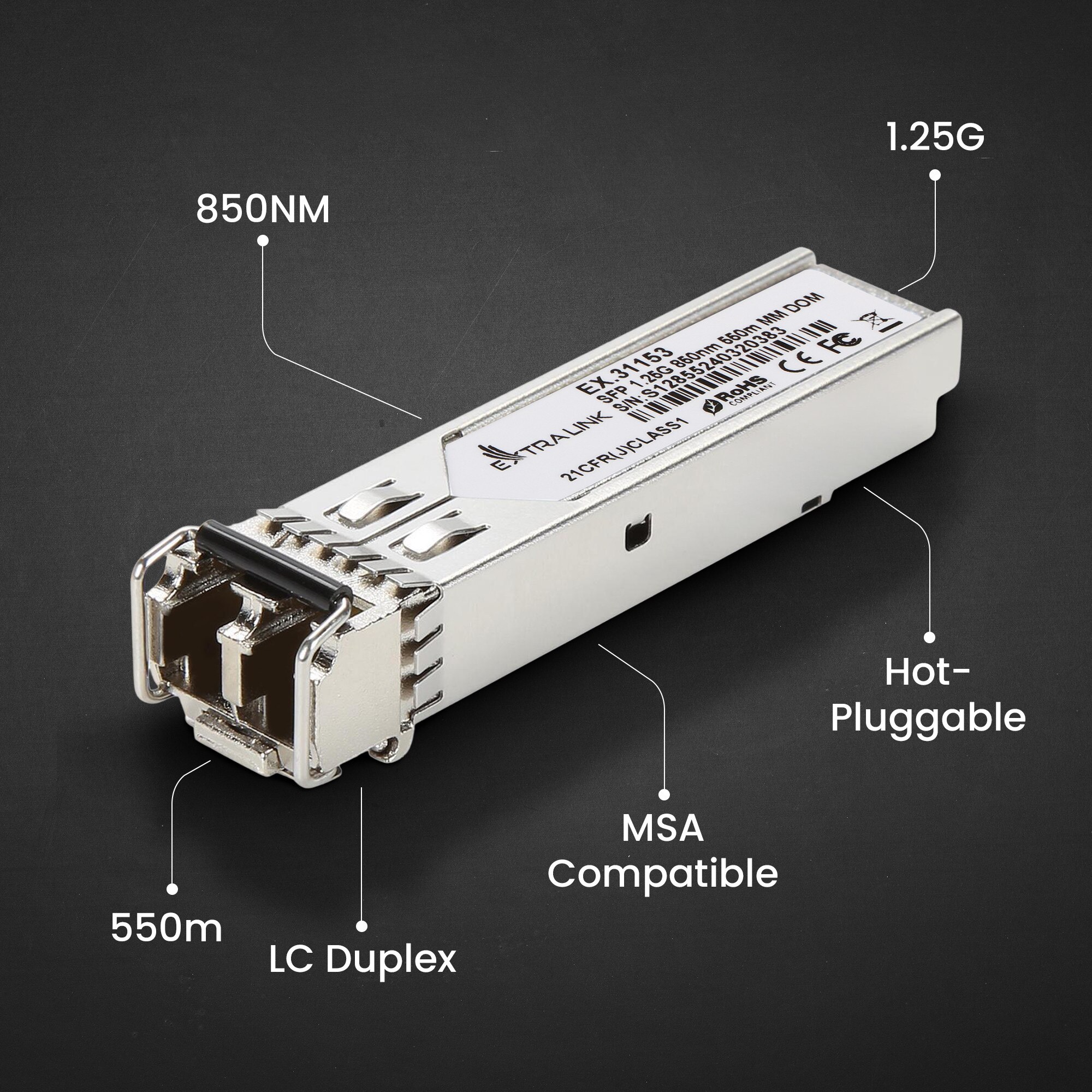 Modul SFP, Extralink, Transceiver 1, 25Gbps, LC/UPC, 850nm, Multimode ...