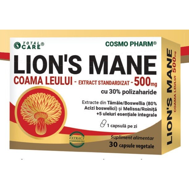 Supliment alimentar, Cosmo Pharm, Coama leului 500mg, 30 capsule ...