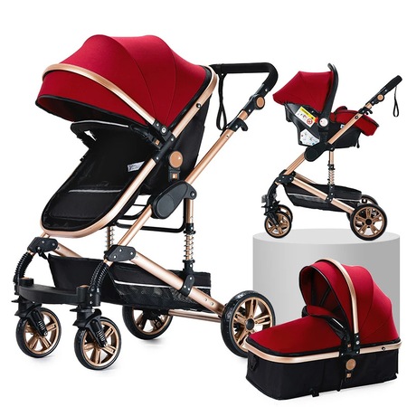 Carucior 3-in-1, rosu, usor, pliabil, 20kg - eMAG.ro
