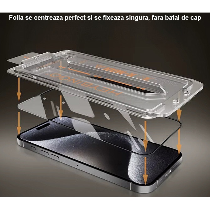 Folie Telefon Privacy Pentru Apple iPhone 16 HEYBINGO, cu Kit de ...